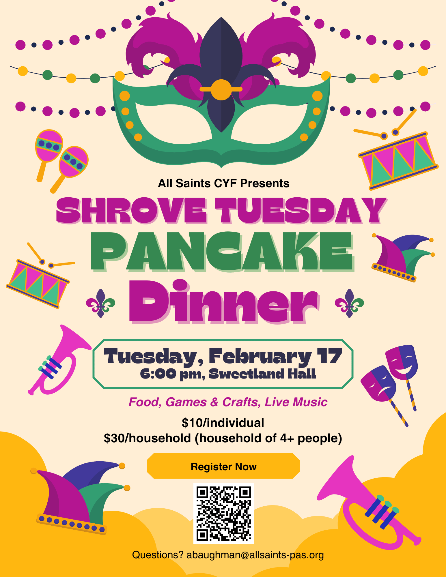 Shrove Tuesday Pancake Dinner Flyer – All Saints Church, Pasadena